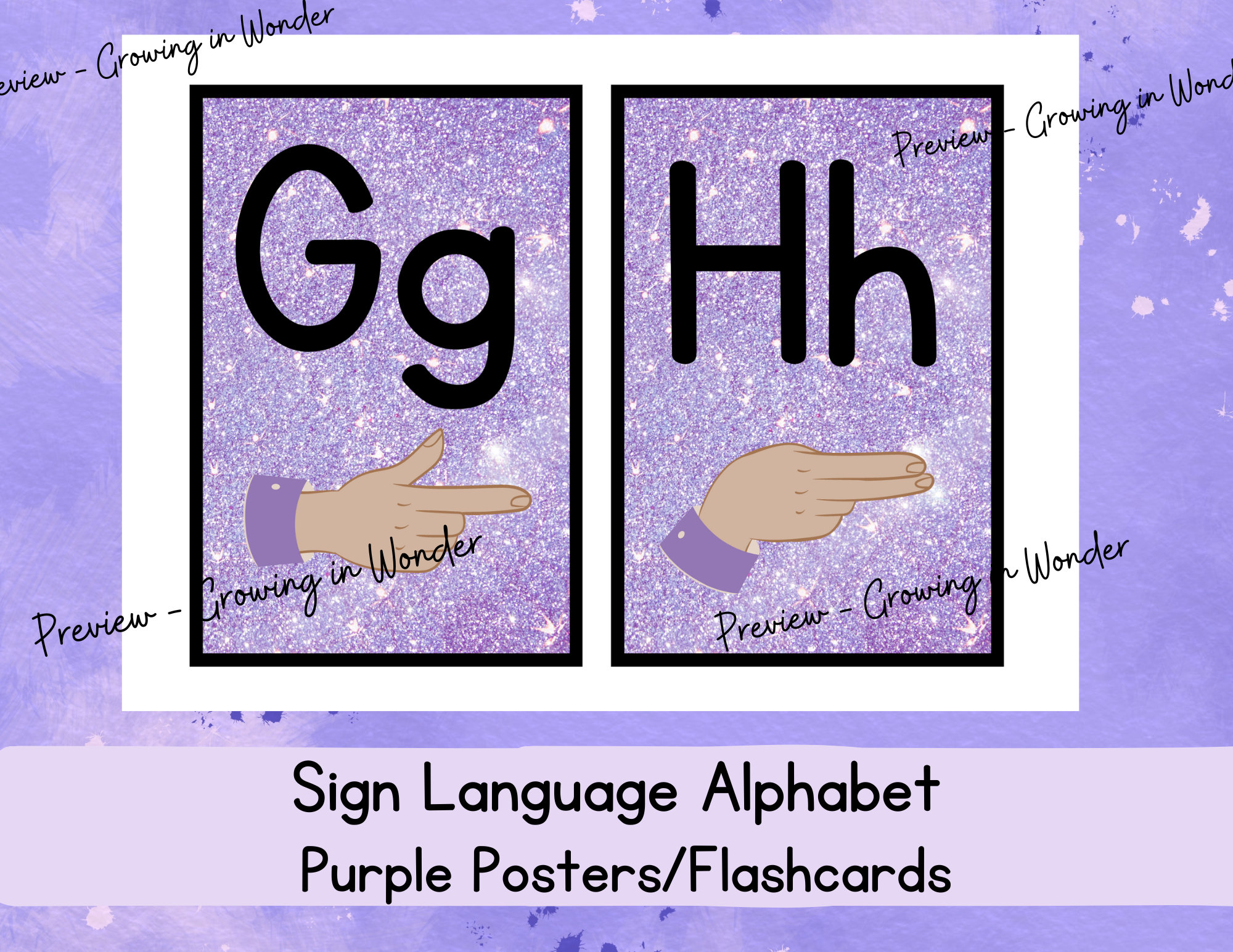 Purple Alphabet Sign Language Flashcards Posters - Etsy