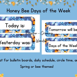Honey Bee Days of the Week (blue Background, Watercolor Honeybees) - Etsy
