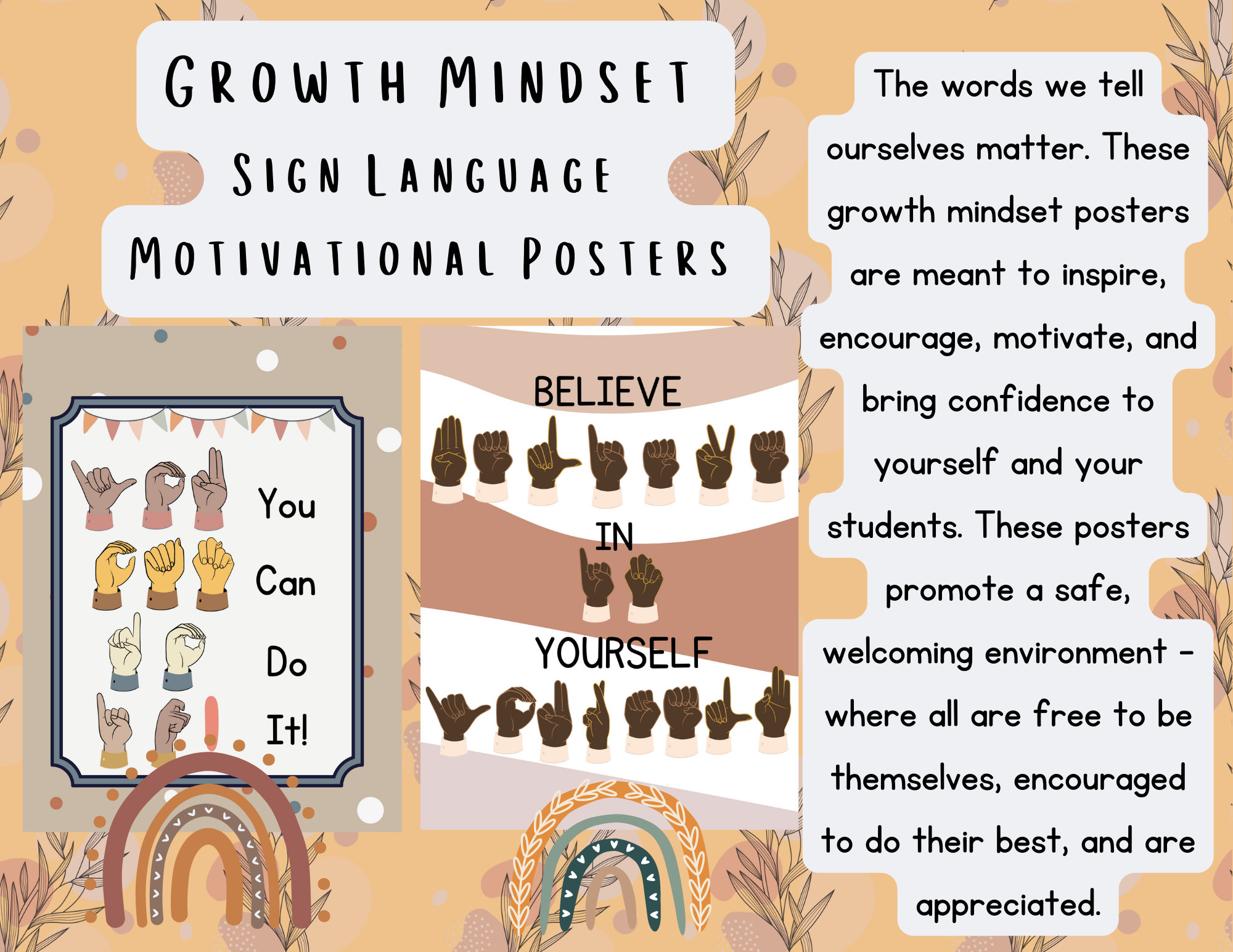 Growth Mindset Sign Language (ASL) Classroom Posters - Etsy
