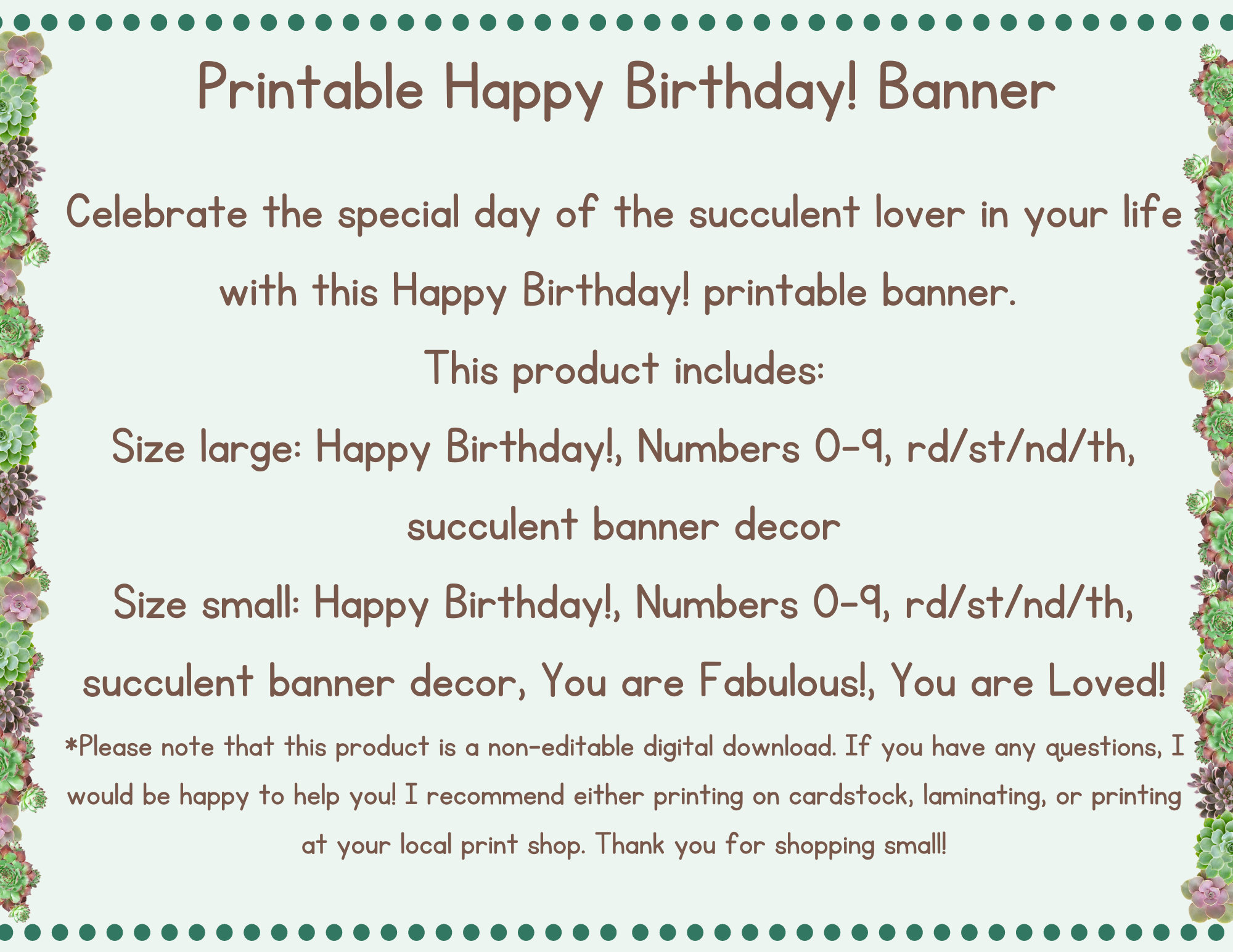 Printable Happy Birthday Banner, Succulent Plant Theme - Etsy