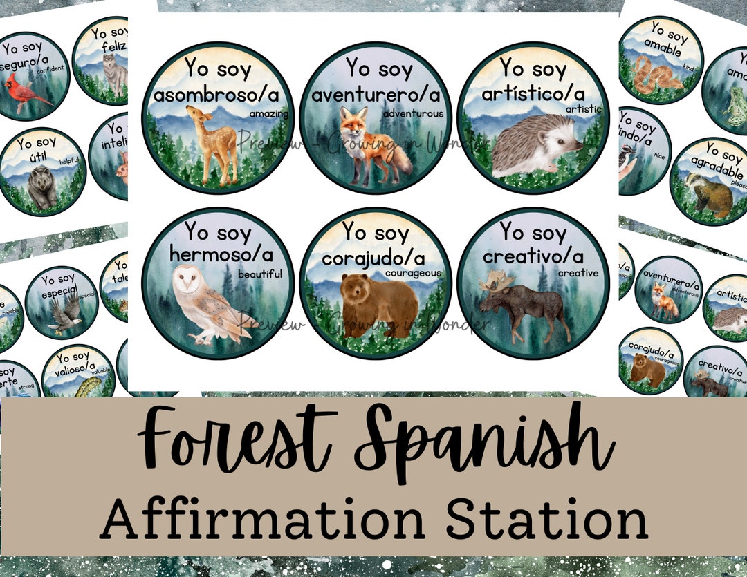Spanish Affirmation Station, Spanish Classroom Decor, Forest Theme - Etsy