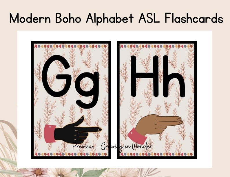 Modern Boho Alphabet ASL Printable Classroom Cards - Etsy