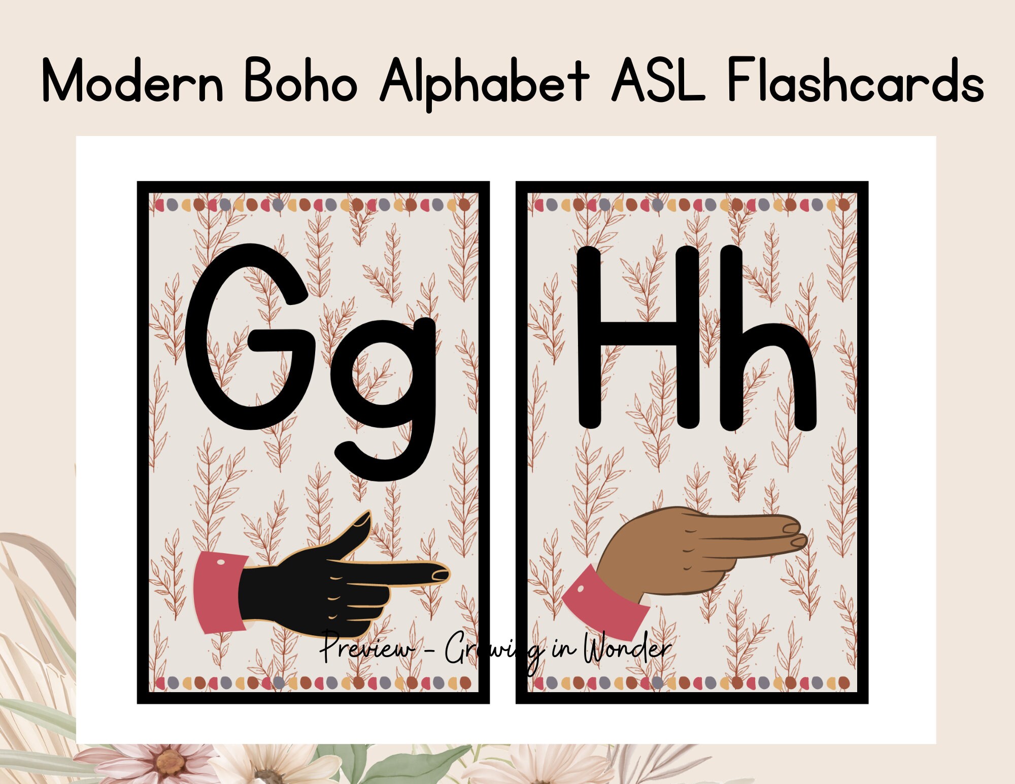 Modern Boho Alphabet ASL Printable Classroom Cards - Etsy