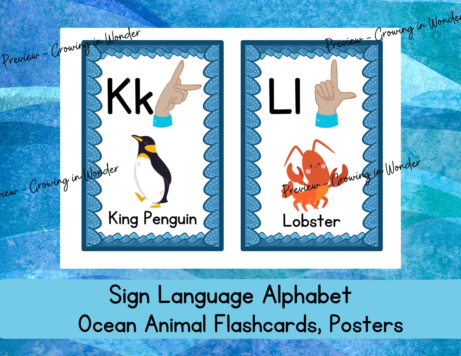 Sign Language Alphabet Ocean Animal Flashcards, Posters, Under the Sea ...