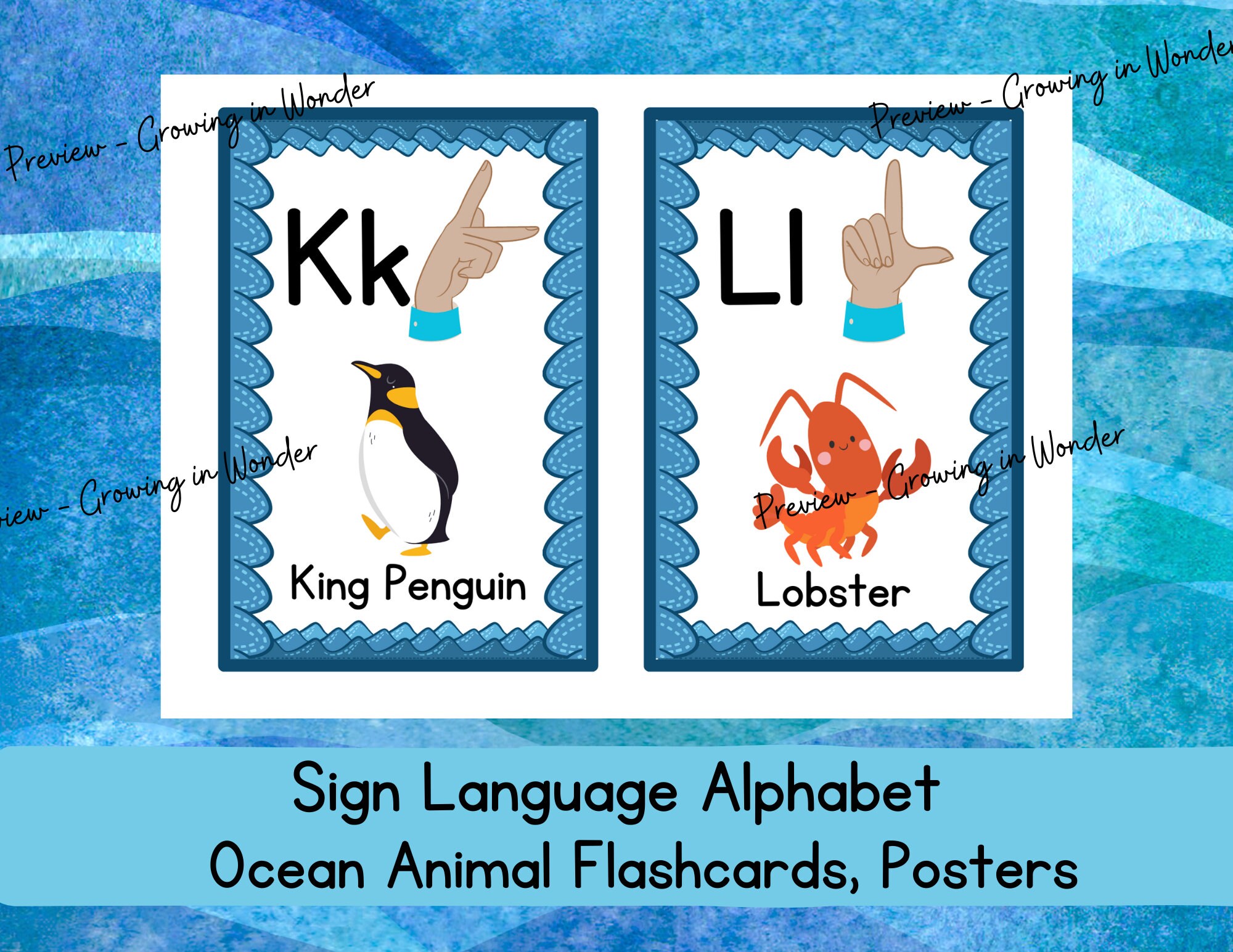 Sign Language Alphabet Ocean Animal Flashcards, Posters, Under the Sea ...