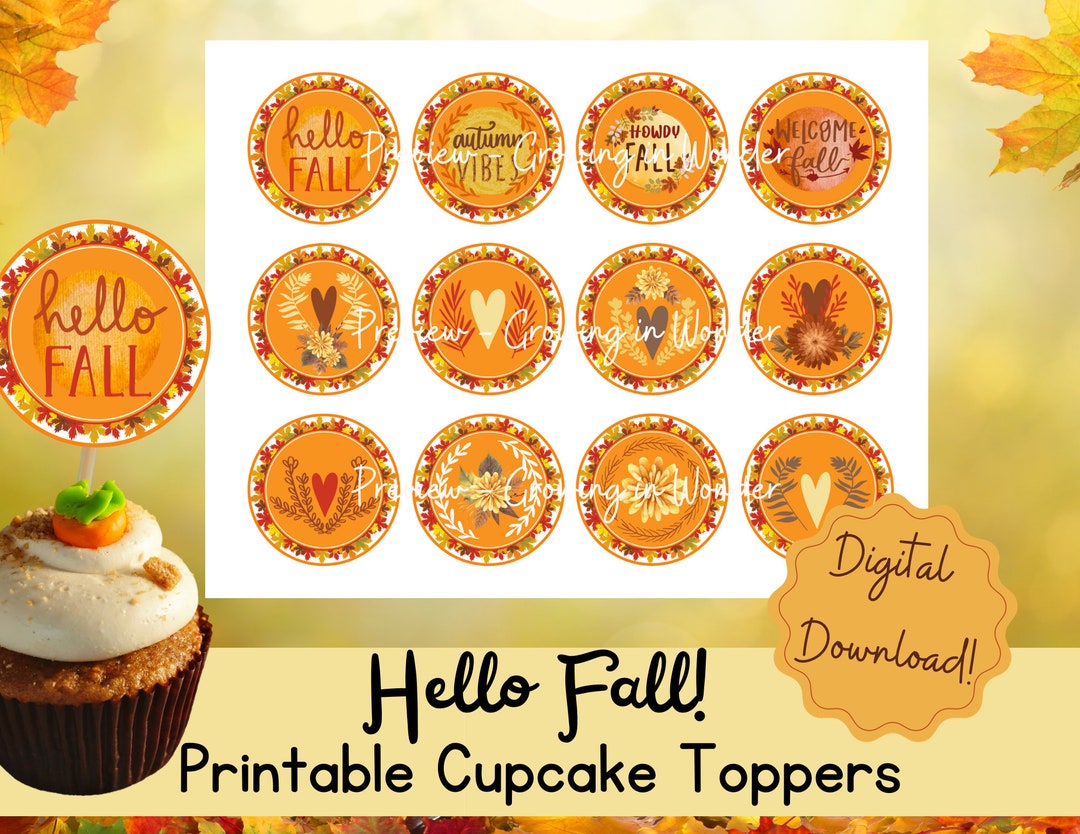 Fall Cupcake Toppers, Printable Fall Baking Decor - Etsy