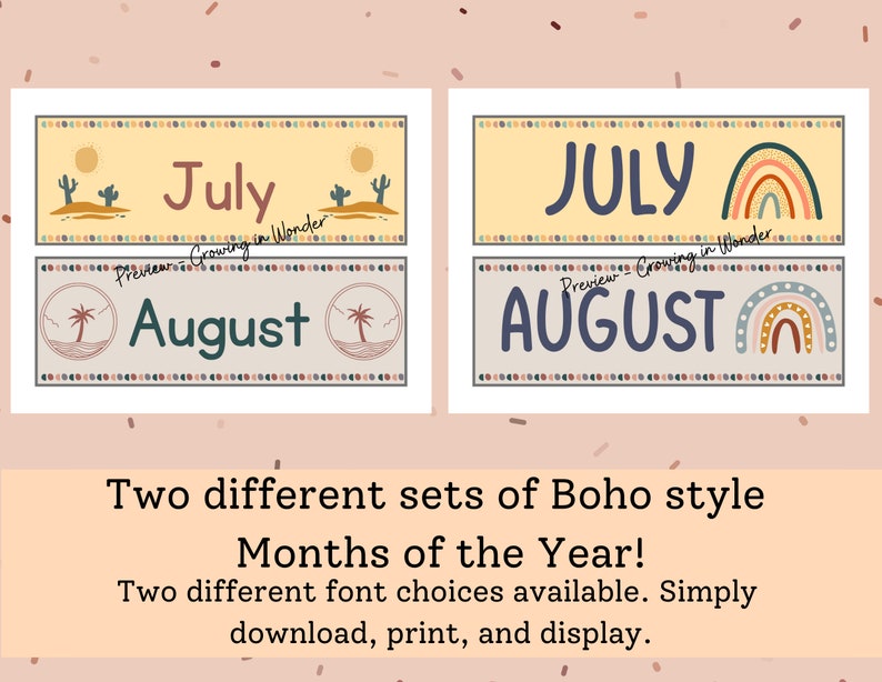 Months of the Year, Boho Theme Printable Months - Etsy