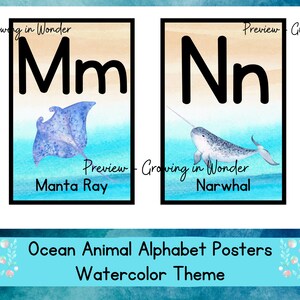 Ocean Animal Alphabet Posters Watercolor Theme Under the Sea - Etsy