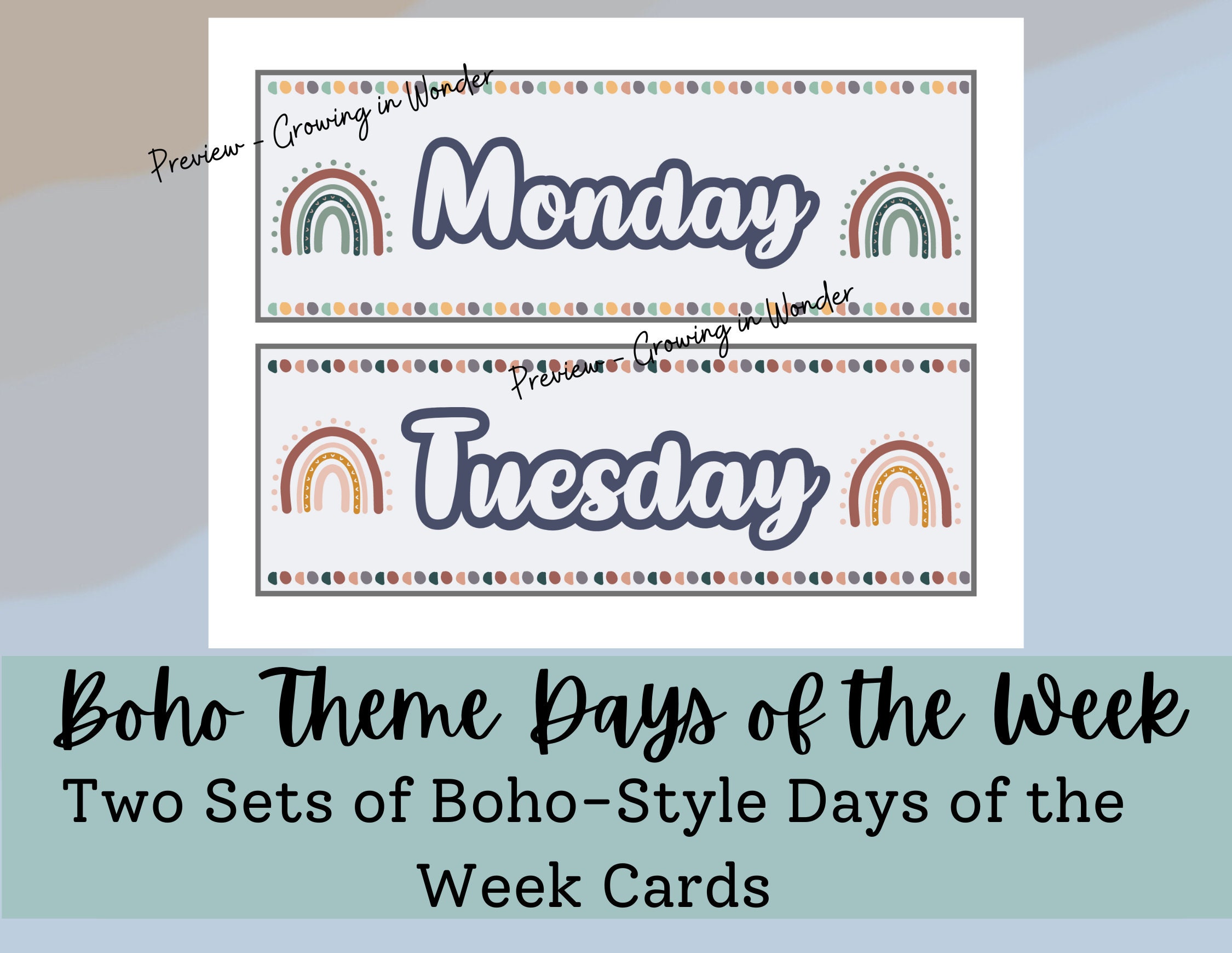 Days of the Week boho Theme - Etsy
