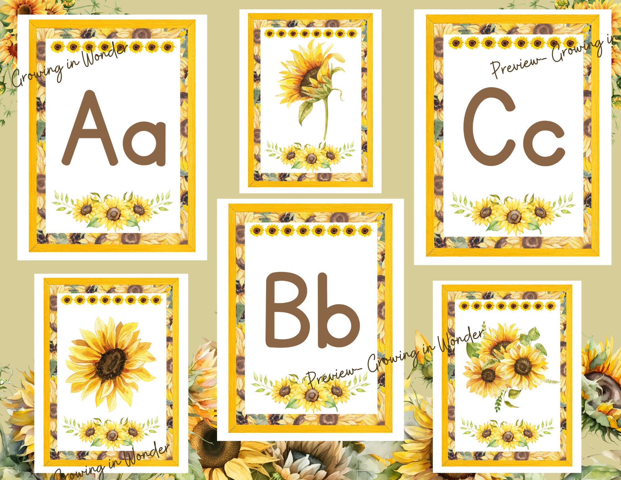 Large Sunflower Alphabet Posters, Back to School Decor - Etsy