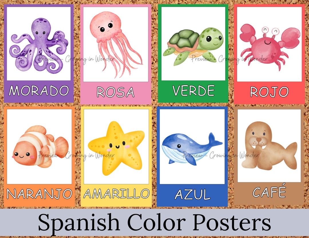 Spanish Color Posters, Ocean Animal Spanish Classroom Printable Decor ...