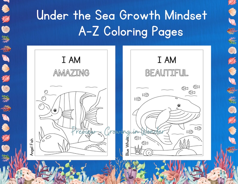 Ocean Animal Growth Mindset Coloring Pages, Under the Sea Activity - Etsy