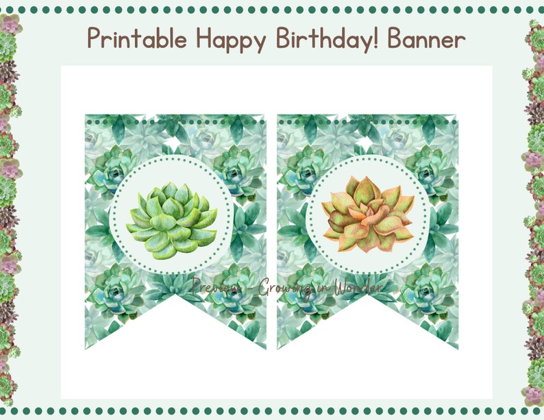 Printable Happy Birthday Banner, Succulent Plant Theme - Etsy