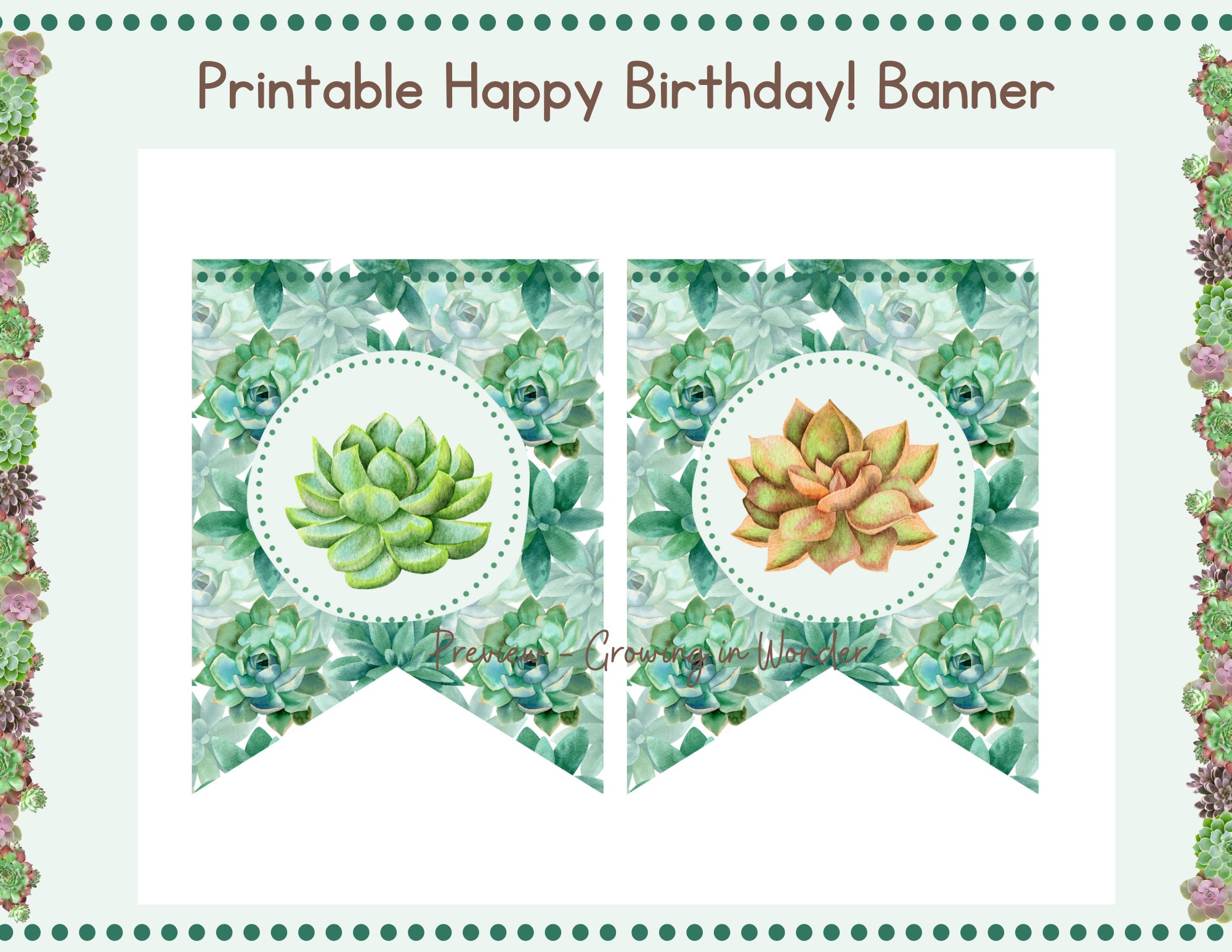 Printable Happy Birthday Banner, Succulent Plant Theme - Etsy
