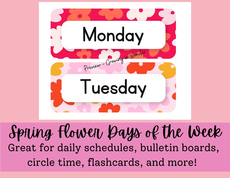 Spring Flower Days of the Week - Etsy