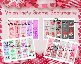 Gnome Valentine's Day Coloring Printable Bookmarks - Etsy