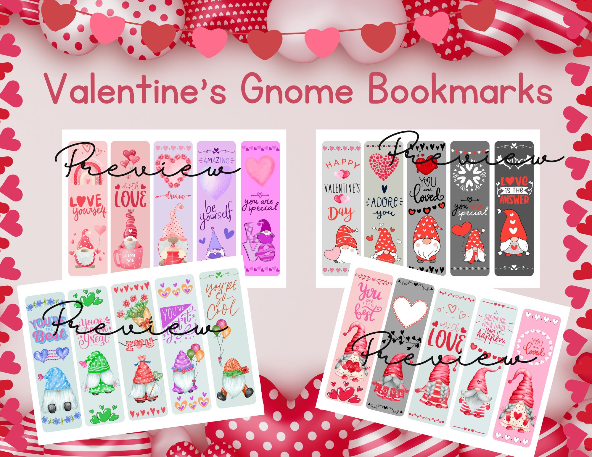 Valentine's Day Gnome Bookmarks Printable - Etsy