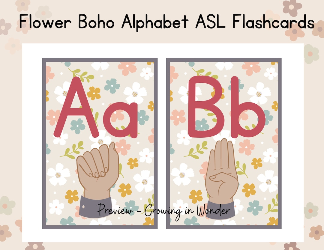 Boho Flower Alphabet ASL Printable Flashcards - Etsy