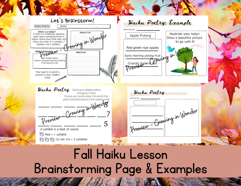 Fall Haiku Poetry Templates, Autumn Writing Activity - Etsy