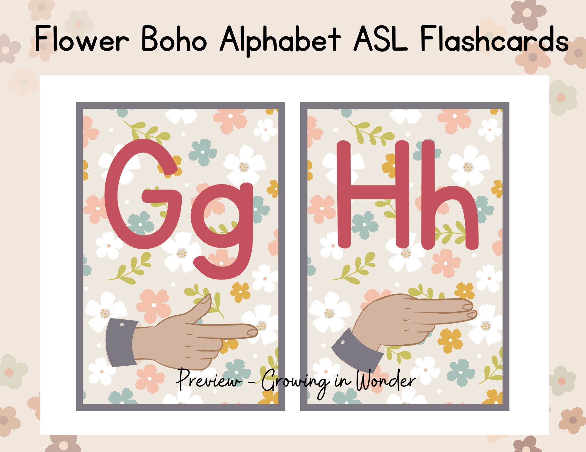 Boho Flower Alphabet ASL Printable Flashcards - Etsy