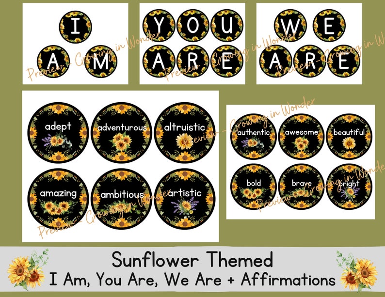 Sunflower Affirmation Station, Fall Bulletin Board Decor, Positive ...