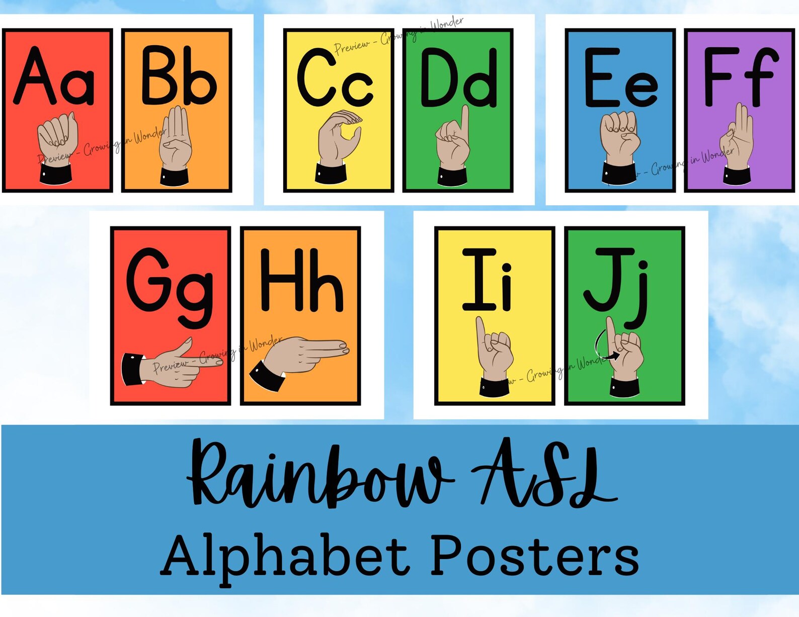 Alphabet Sign Language Printable Posters, Rainbow Colors, Back to ...