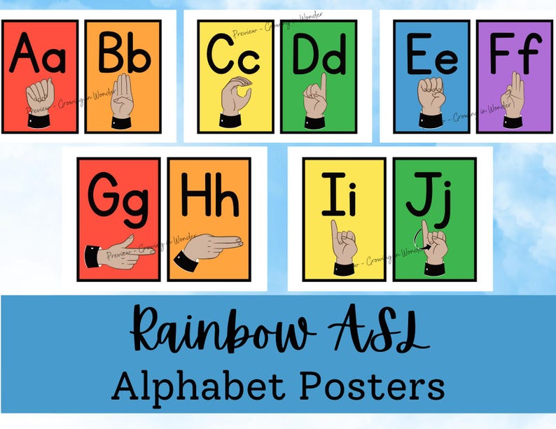 Alphabet Sign Language Printable Posters, Rainbow Colors, Back to ...