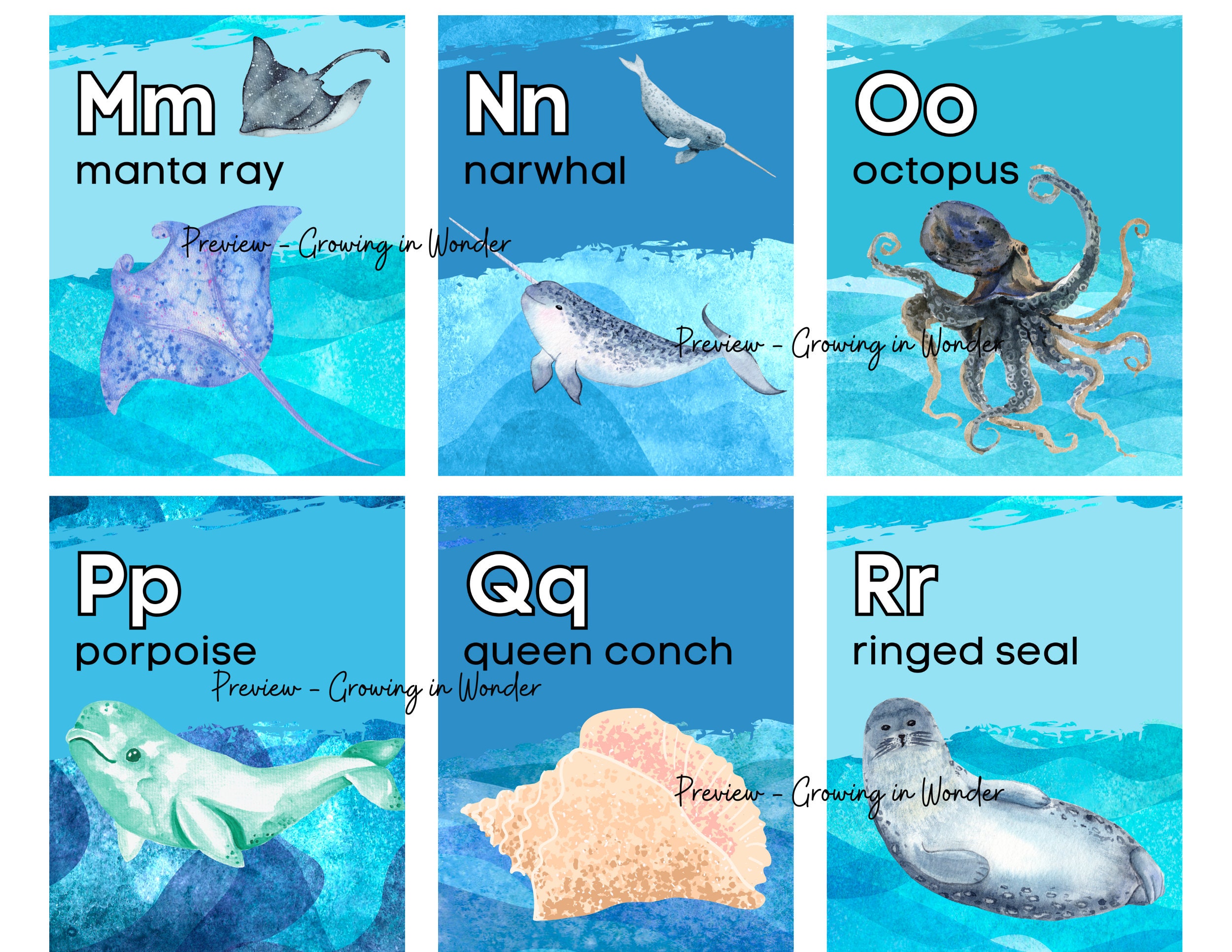 Ocean Animal, Under the Sea Alphabet Posters, Printable Classroom Decor ...