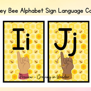 Honey Bee Printable Alphabet Cards, Sign Language Alphabet Flashcards ...