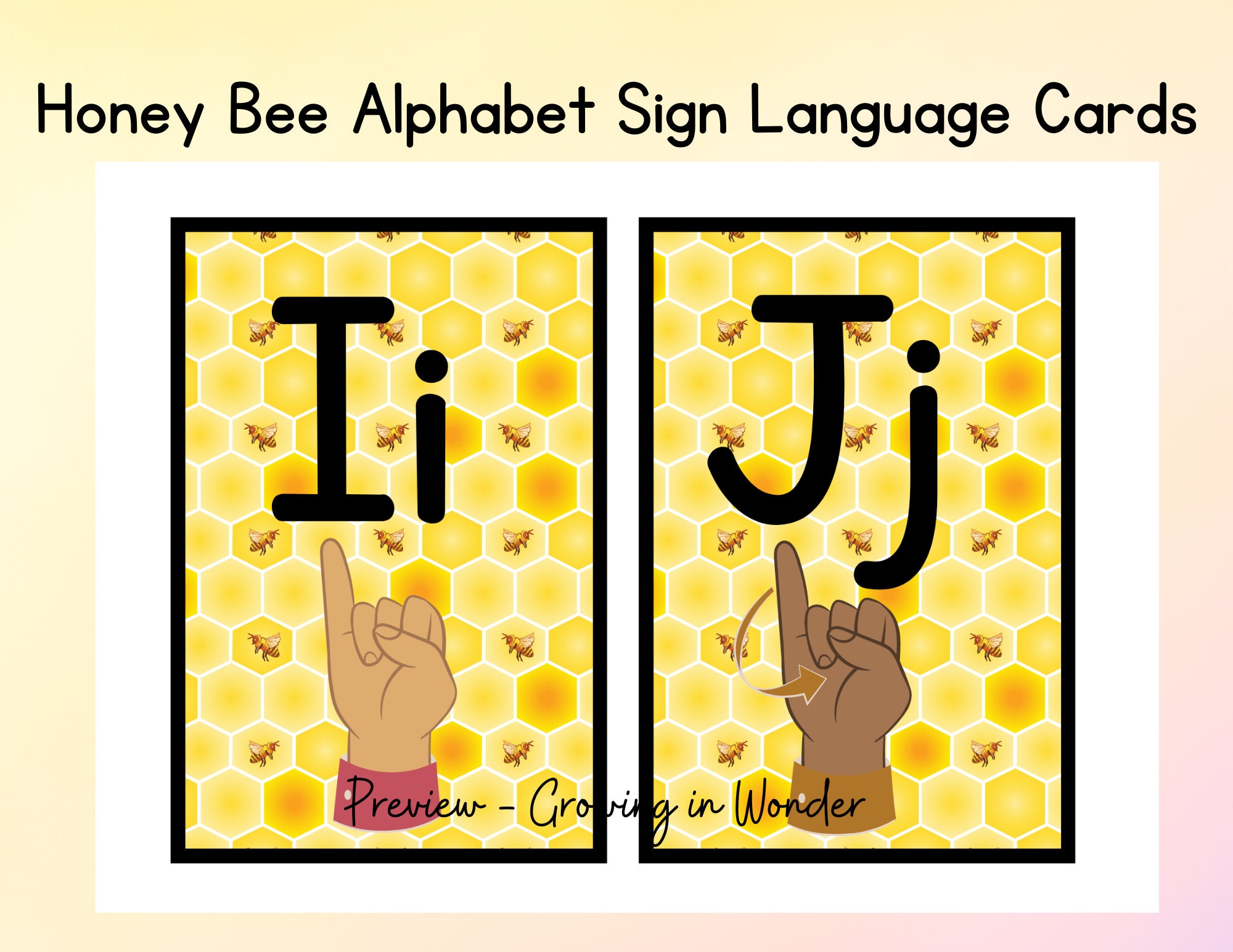 Honey Bee Printable Alphabet Cards, Sign Language Alphabet Flashcards ...