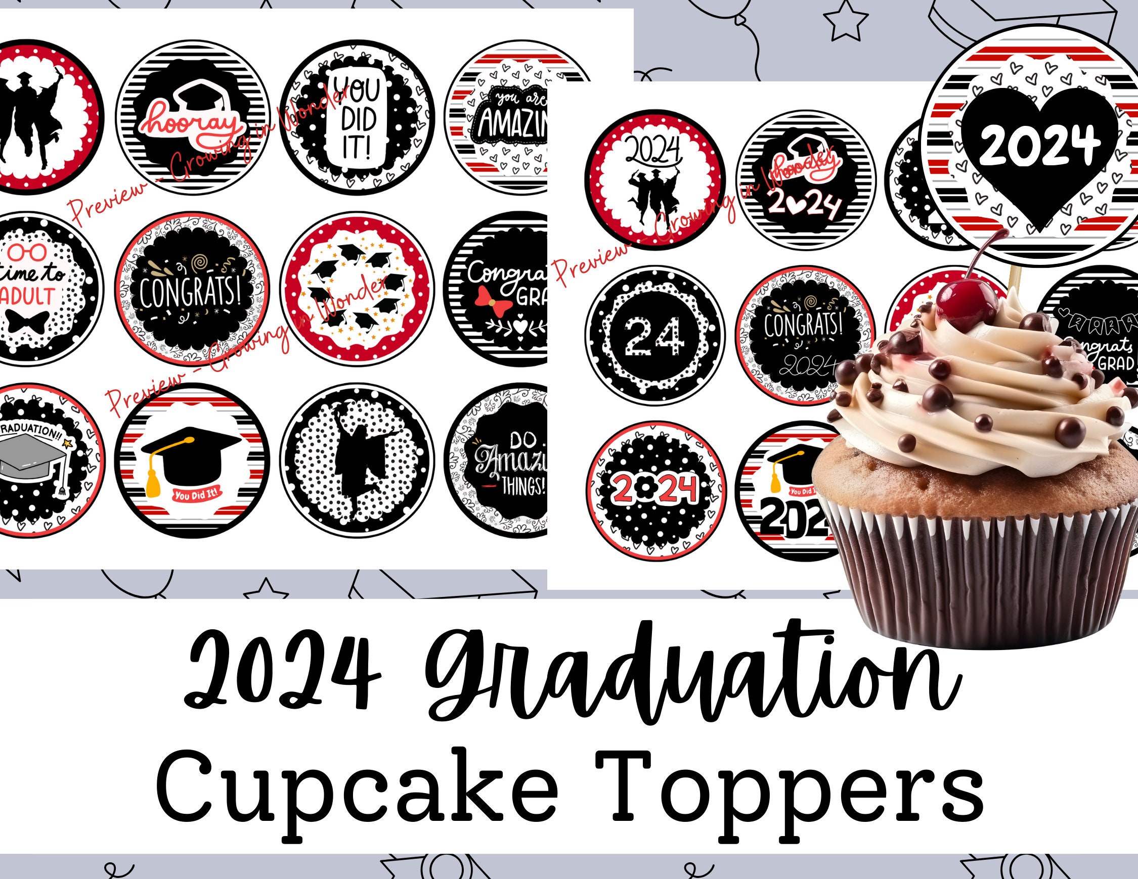 Printable Graduation Cupcake Toppers, Graduation Party, Class of 2024 ...