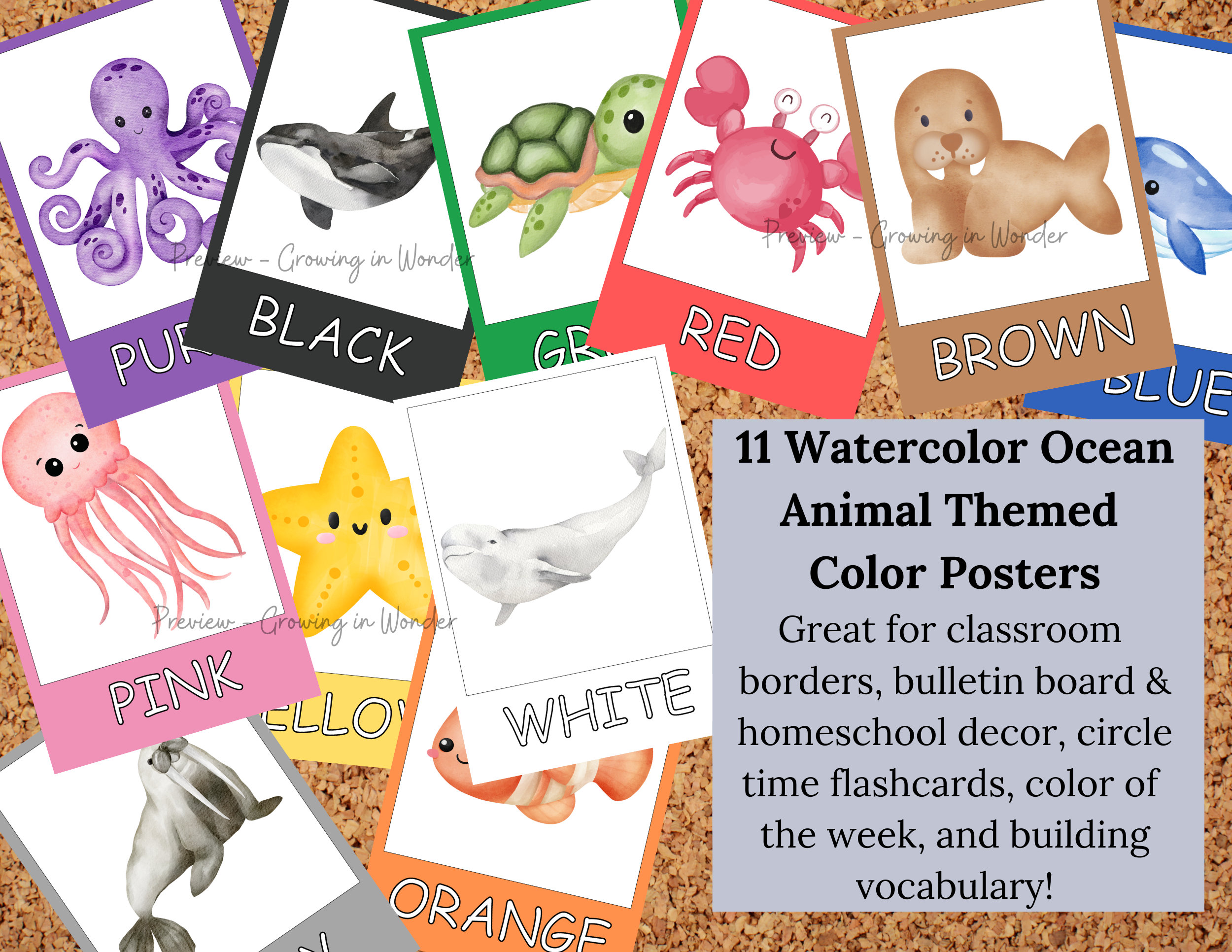 Under the Sea Themed Color Posters, Classroom Decor, Ocean Animal Color ...