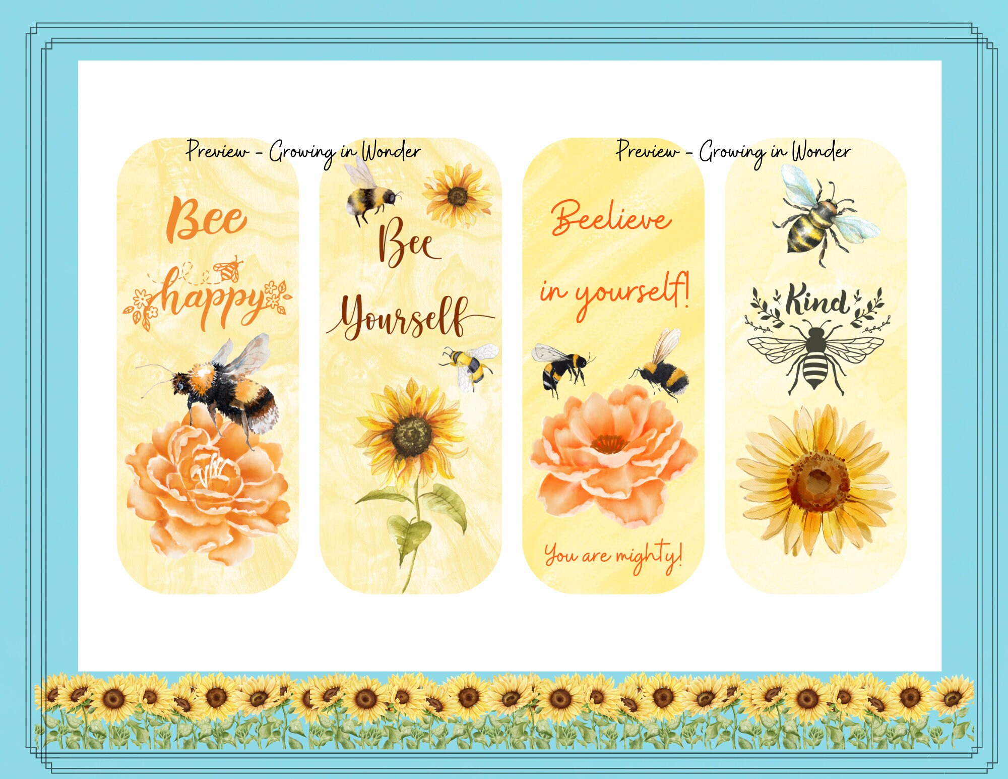 Honey Bee Printable Bookmarks, Positive Quotes, Set of 4 - Etsy