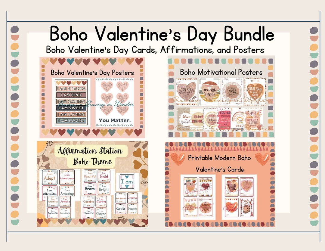 Boho Bundle! Boho Valentine's Day Cards, Posters, Affirmations - Etsy