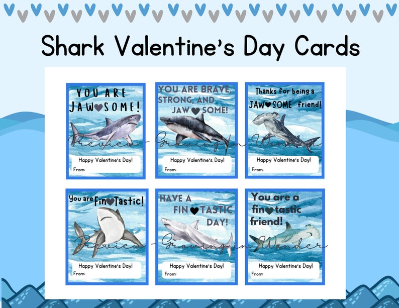 Shark Valentine's Day Cards Classroom Valentine's - Etsy