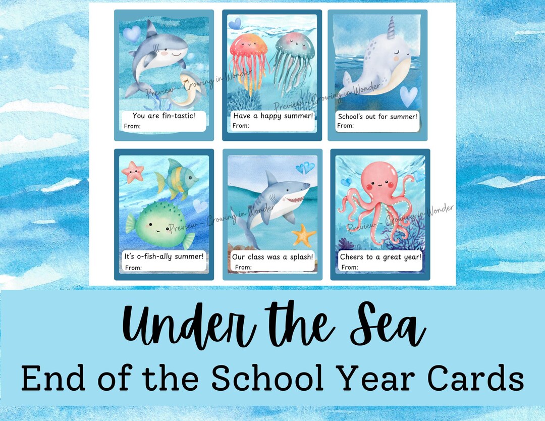 End of the School Year Printable Cards, Under the Sea/ocean Animal ...