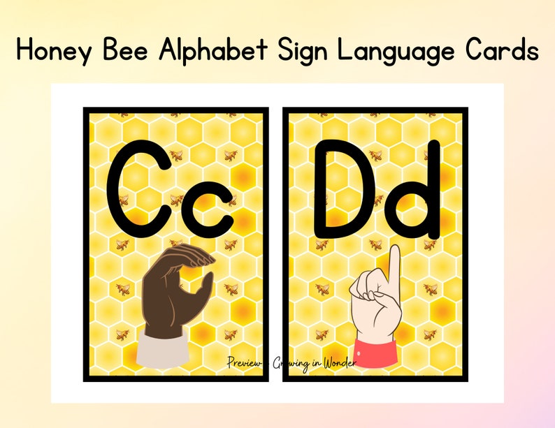Honey Bee Printable Alphabet Cards, Sign Language Alphabet Flashcards ...