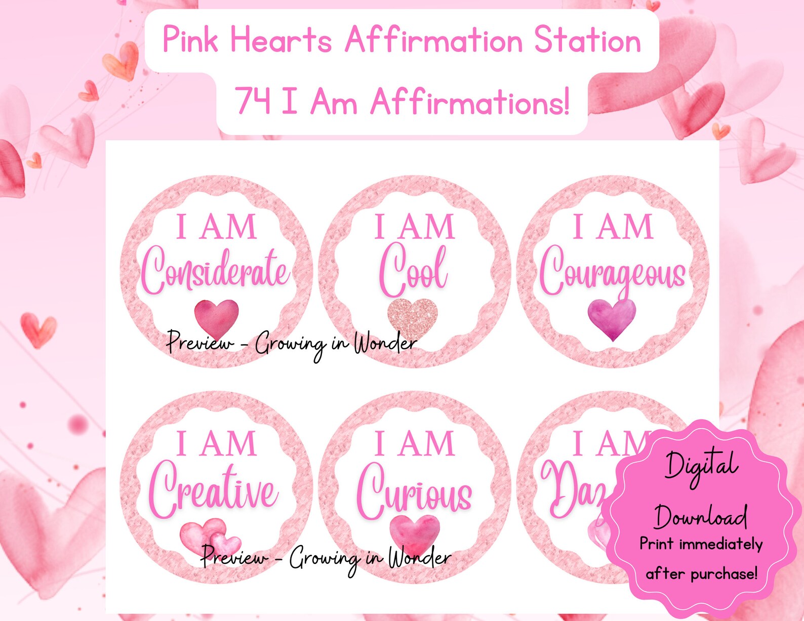 Pink Heart Affirmation Station, Mirror Border, Positive Affirmations - Etsy