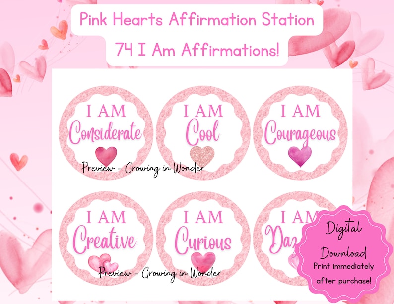 Pink Heart Affirmation Station, Mirror Border, Positive Affirmations - Etsy