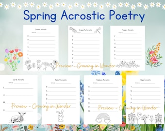 Spring Acrostic Poetry Templates - PDF Printable - Etsy
