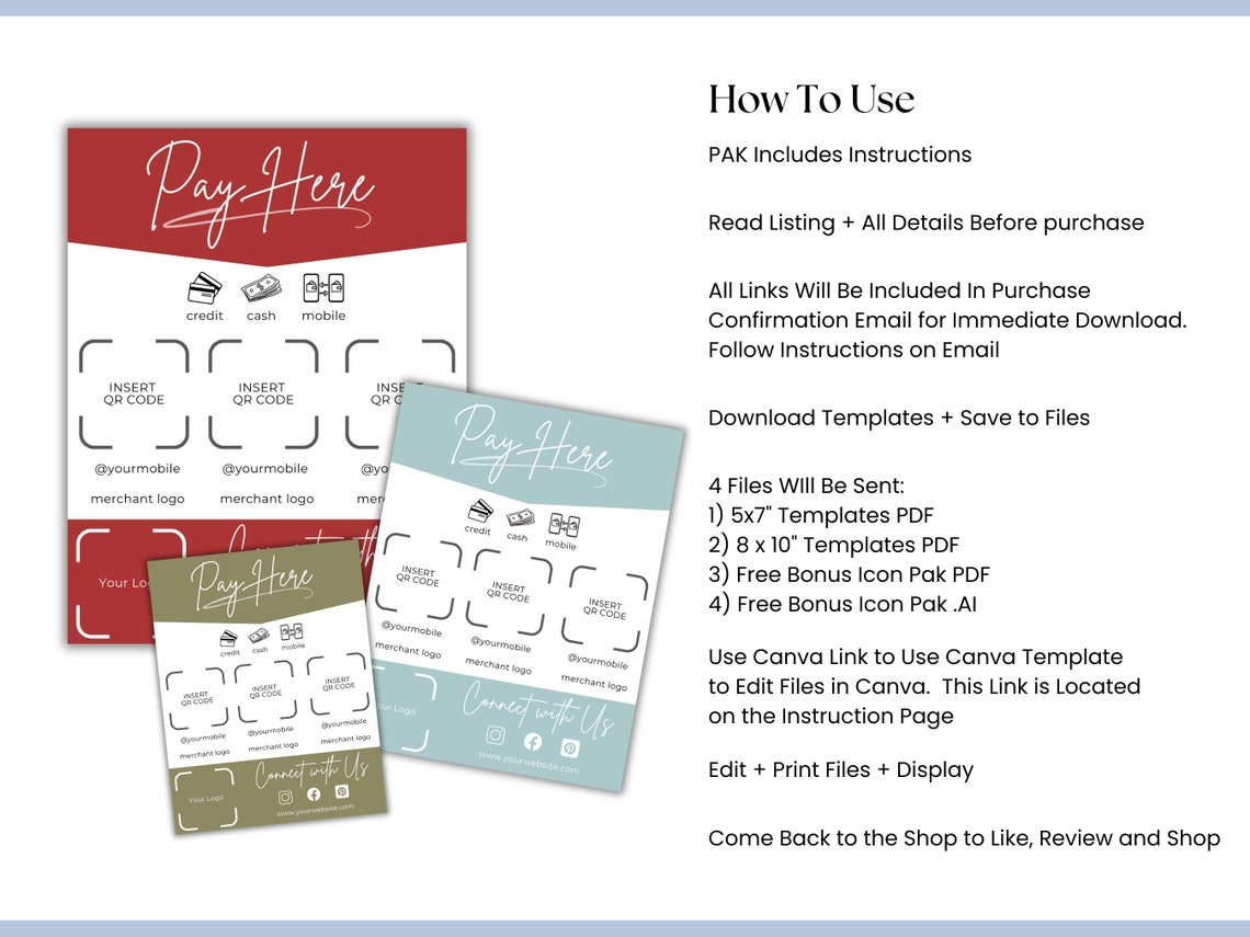 Editable Pay Here, Scan to Pay, QR Code Template, Accept Payments Here ...