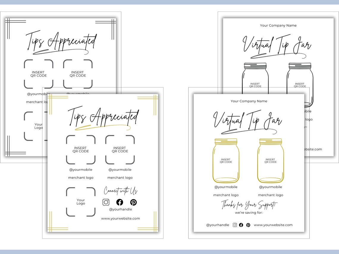 Printable QR Tip Sign, Jar Sign, 3 Sizes, Customizable QR Code, Venmo ...