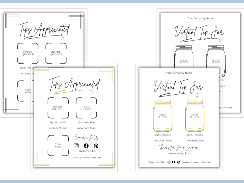 Printable QR Tip Sign, Jar Sign, 3 Sizes, Customizable QR Code, Venmo ...