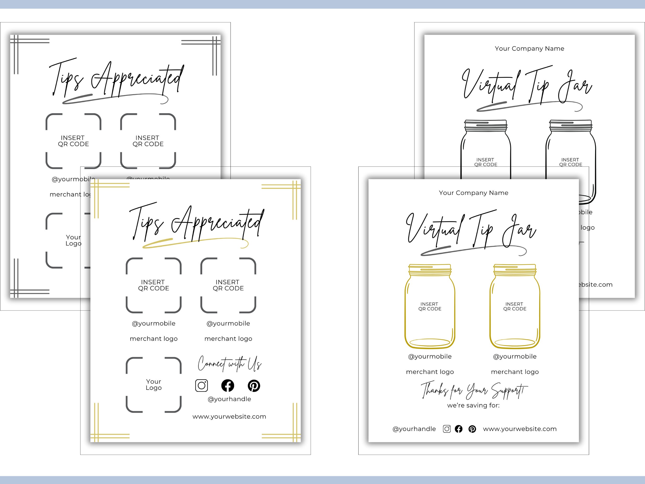 Printable QR Code Tip Jar Sign: Customizable Template (3 Sizes) - Etsy