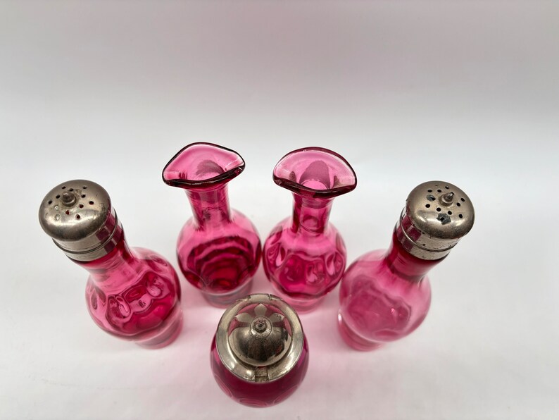 Vintage 6pc Ruby Cruet Set - Etsy