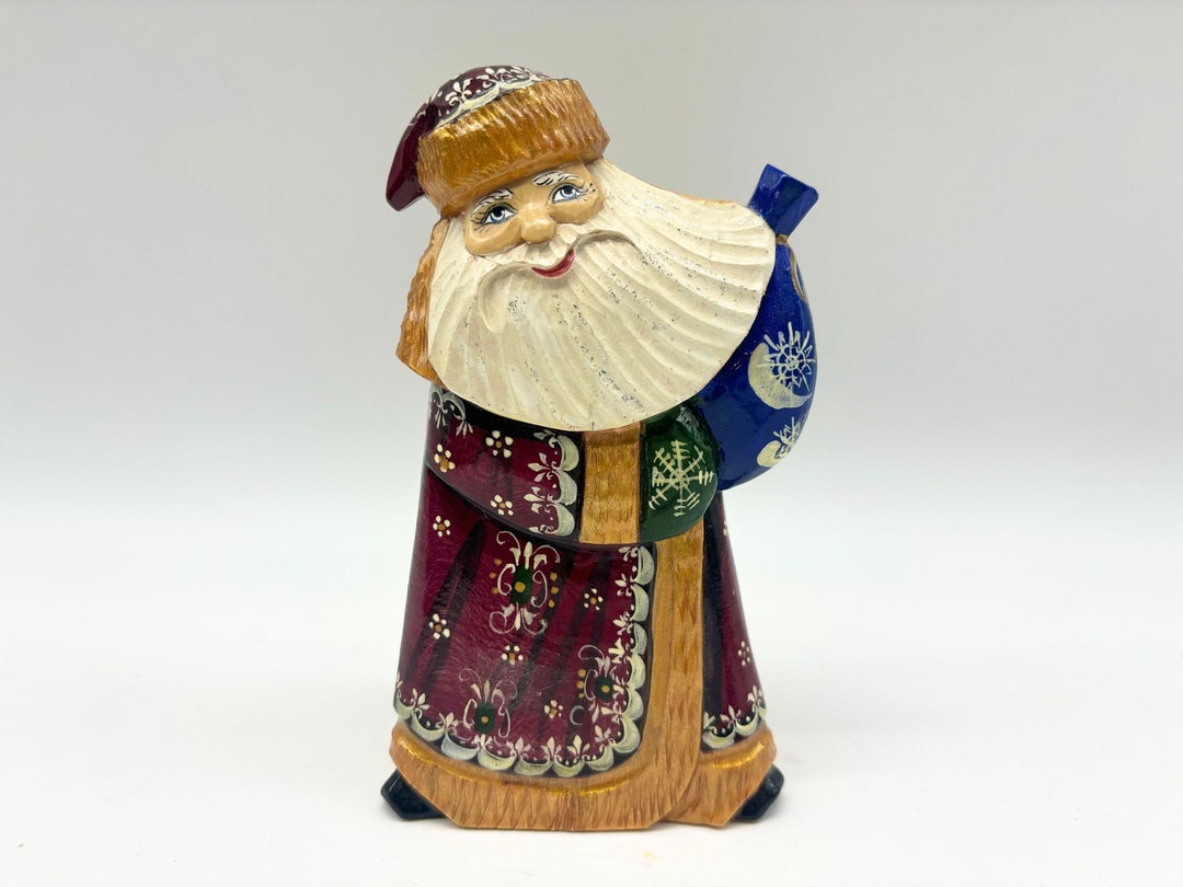Russian Hand-painted & Hand Carved Wooden Santa Figurine - Etsy