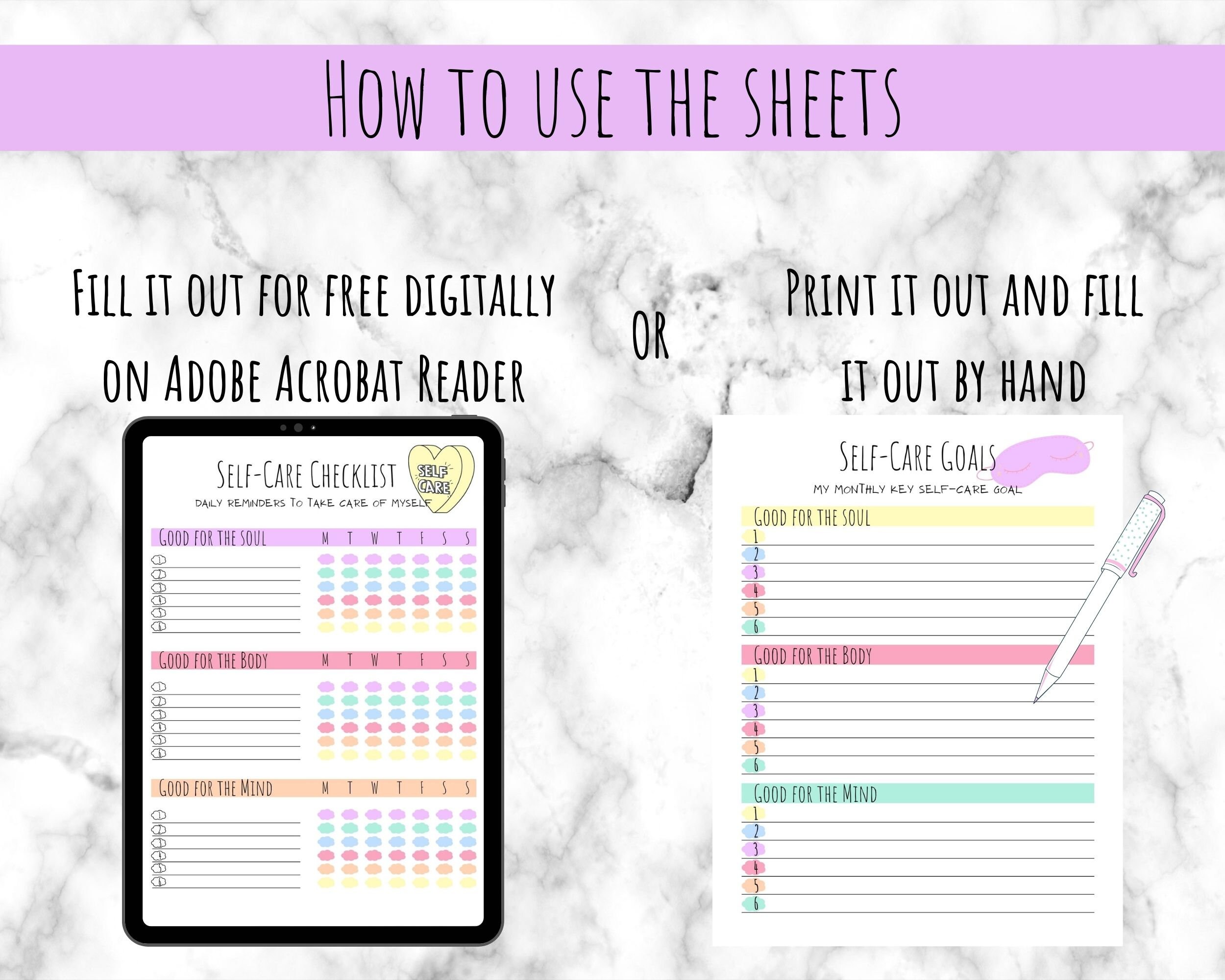 Self-care Planner Checklist for Motivation and Mental Health, Daily ...