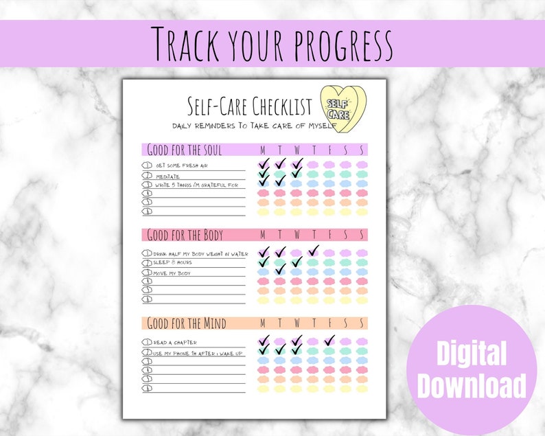 Self-care Planner Checklist for Motivation and Mental Health, Daily ...