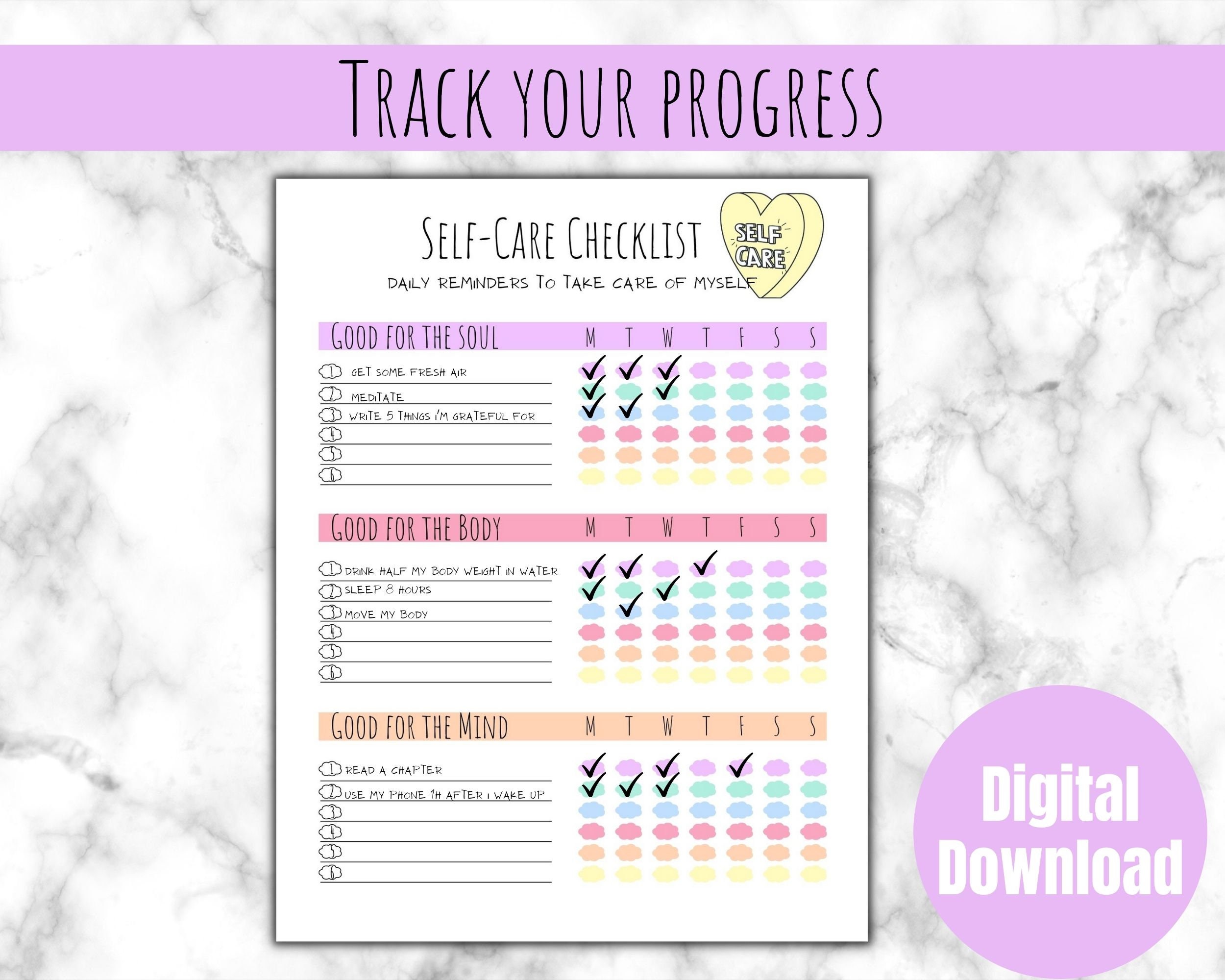 Self-care Planner Checklist for Motivation and Mental Health, Daily ...