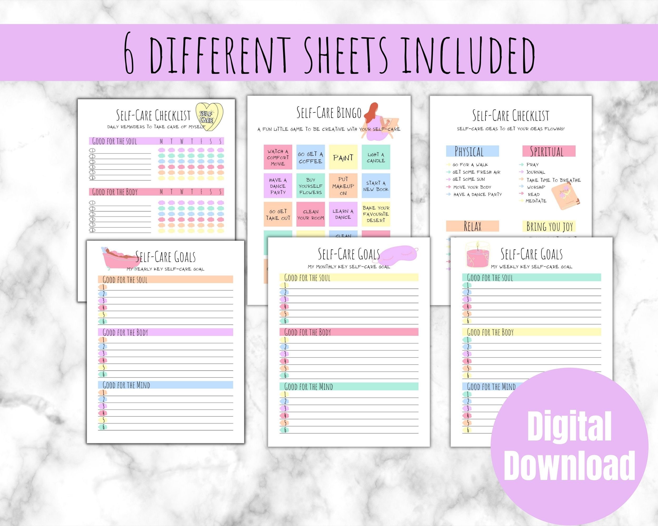 Self-care Planner Checklist for Motivation and Mental Health, Daily ...